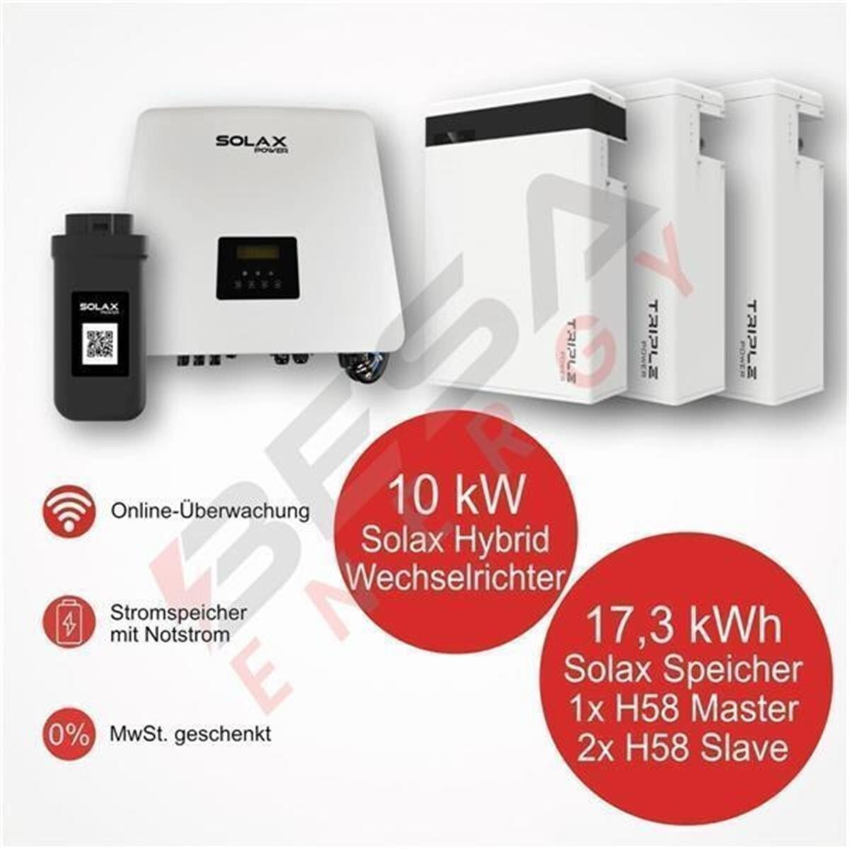 Photovoltaikanlage 10 kW mit 17,3 kWh Speicher | Solax, 9.324,00